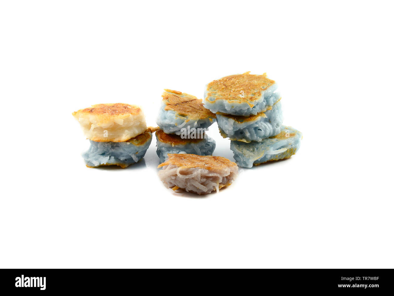 Thai pancake with sugar grated coconut glutinous flour grilling on hot ...