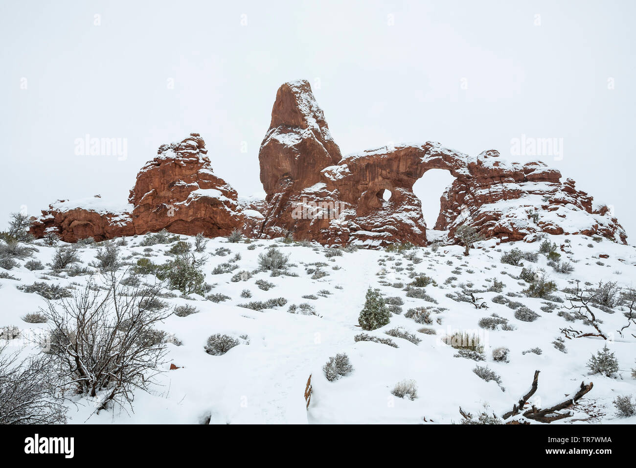Turret Arch under snow, The Windows, Arches National Park, Moab, Utah ...