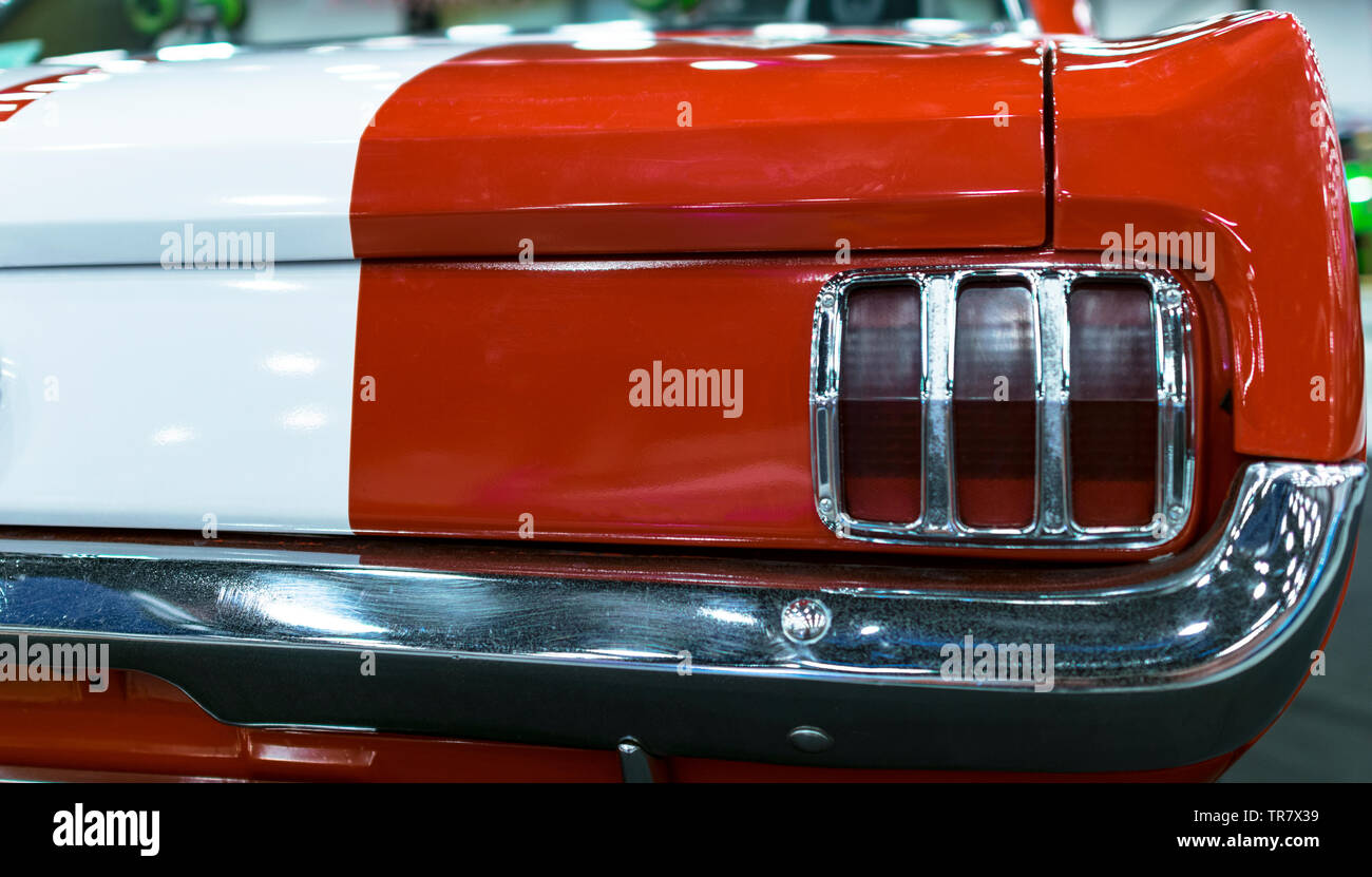 Classic retro vintage red car. The back view of a old retro luxury ...