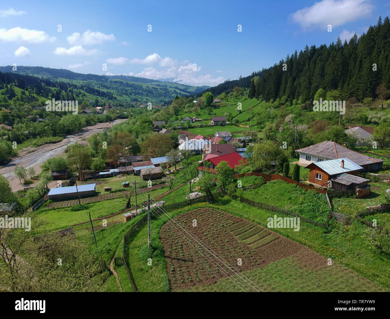 aerial view of village in the countryside. Petru Voda, Romania Stock ...