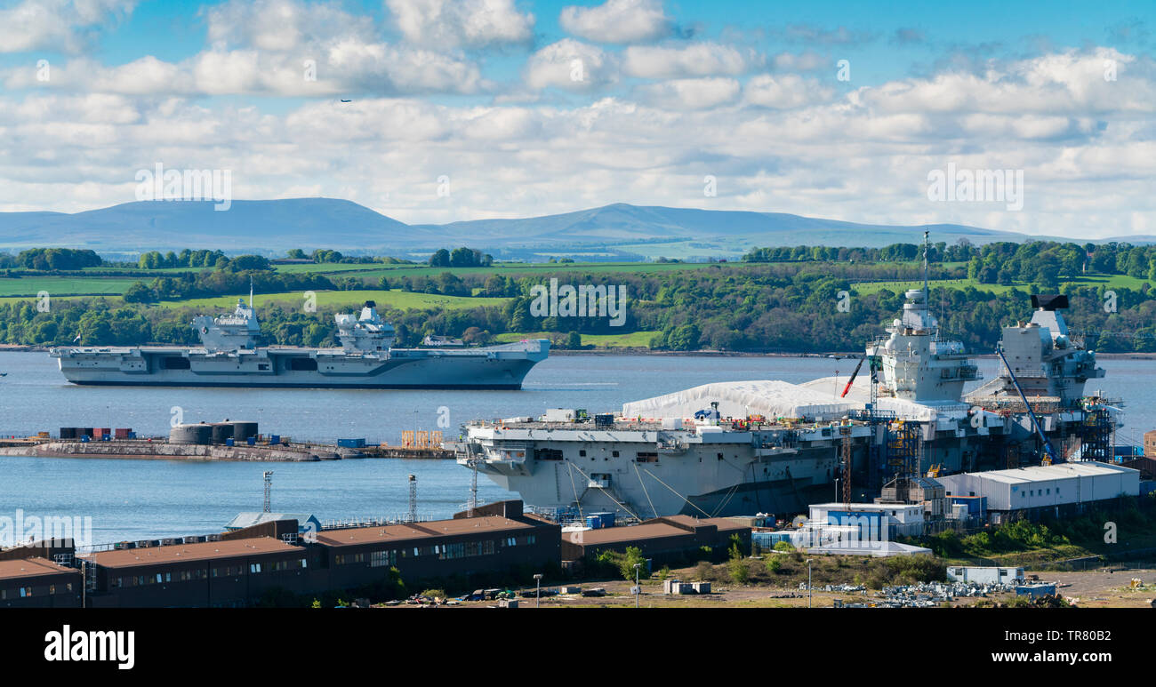 Aircraft carrier HMS Queen Elizabeth moored off Rosyth in River Forth ...