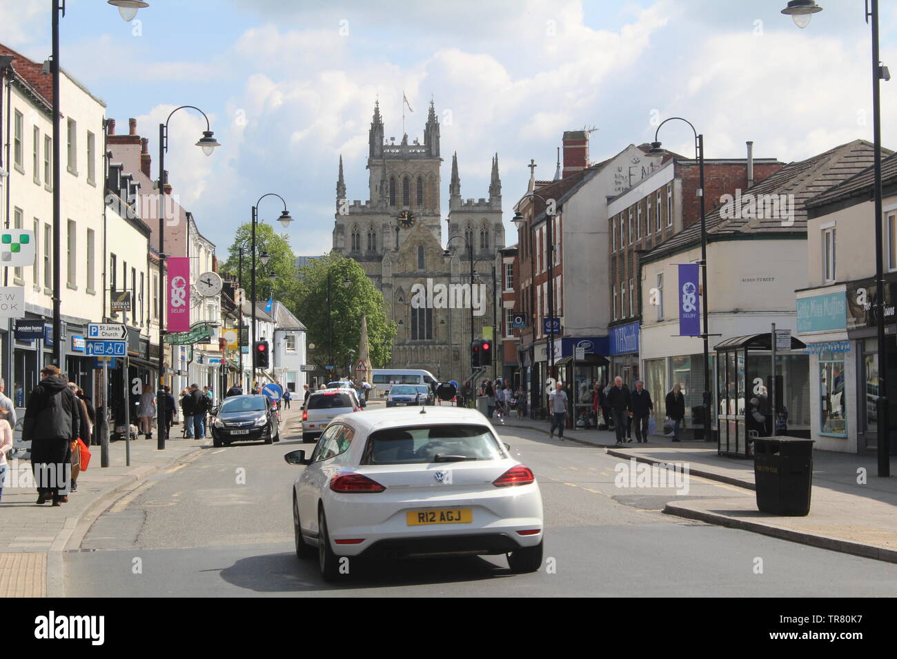 Typical view of British high street Selby North Yorkshire with a view ...