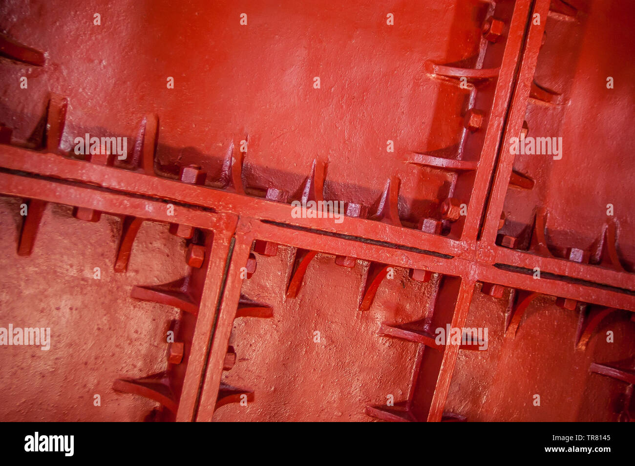 The inside of a red cast iron lighthouse Stock Photo - Alamy