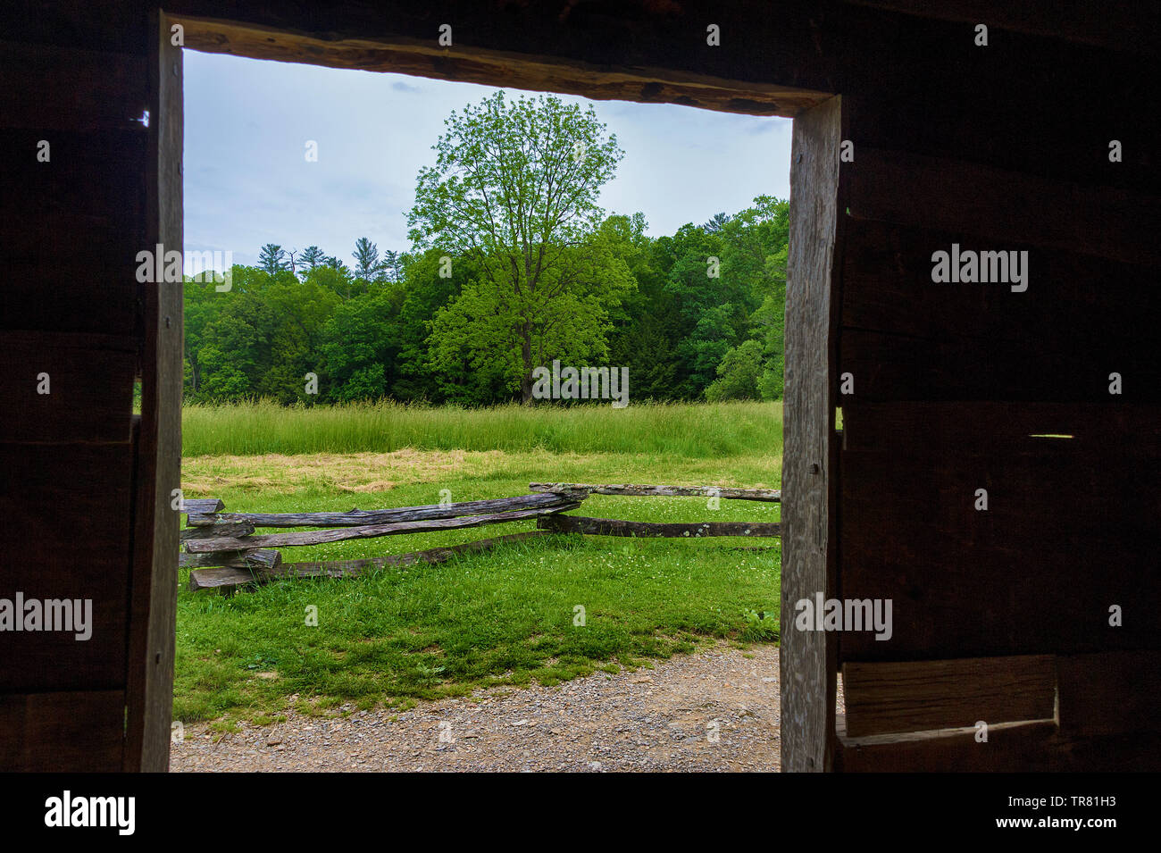 View from a barn on an old settler's homestead in Cades Cove Valley in ...