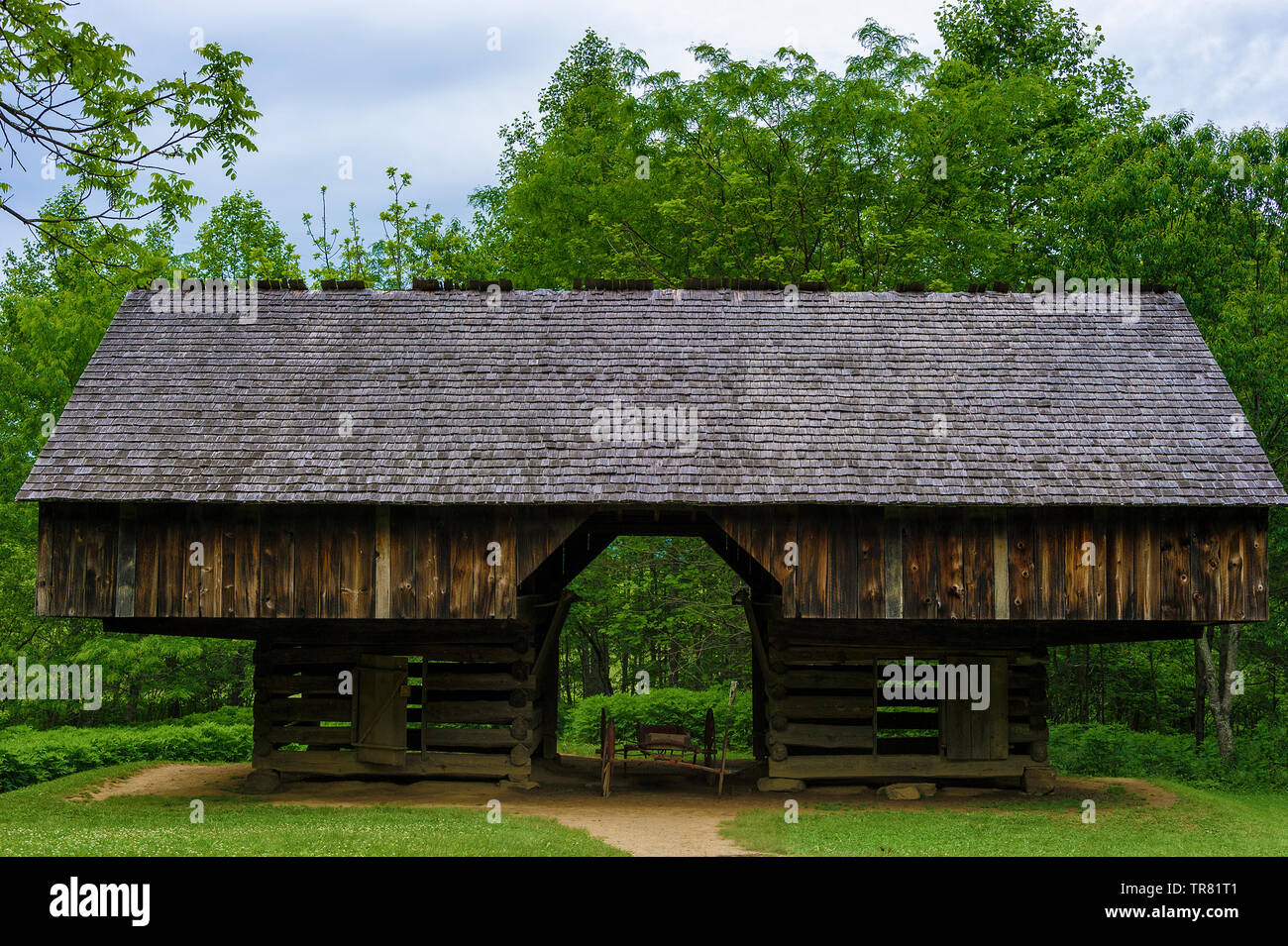A Barn of architectural design unique to the Appalachian mountain sits ...