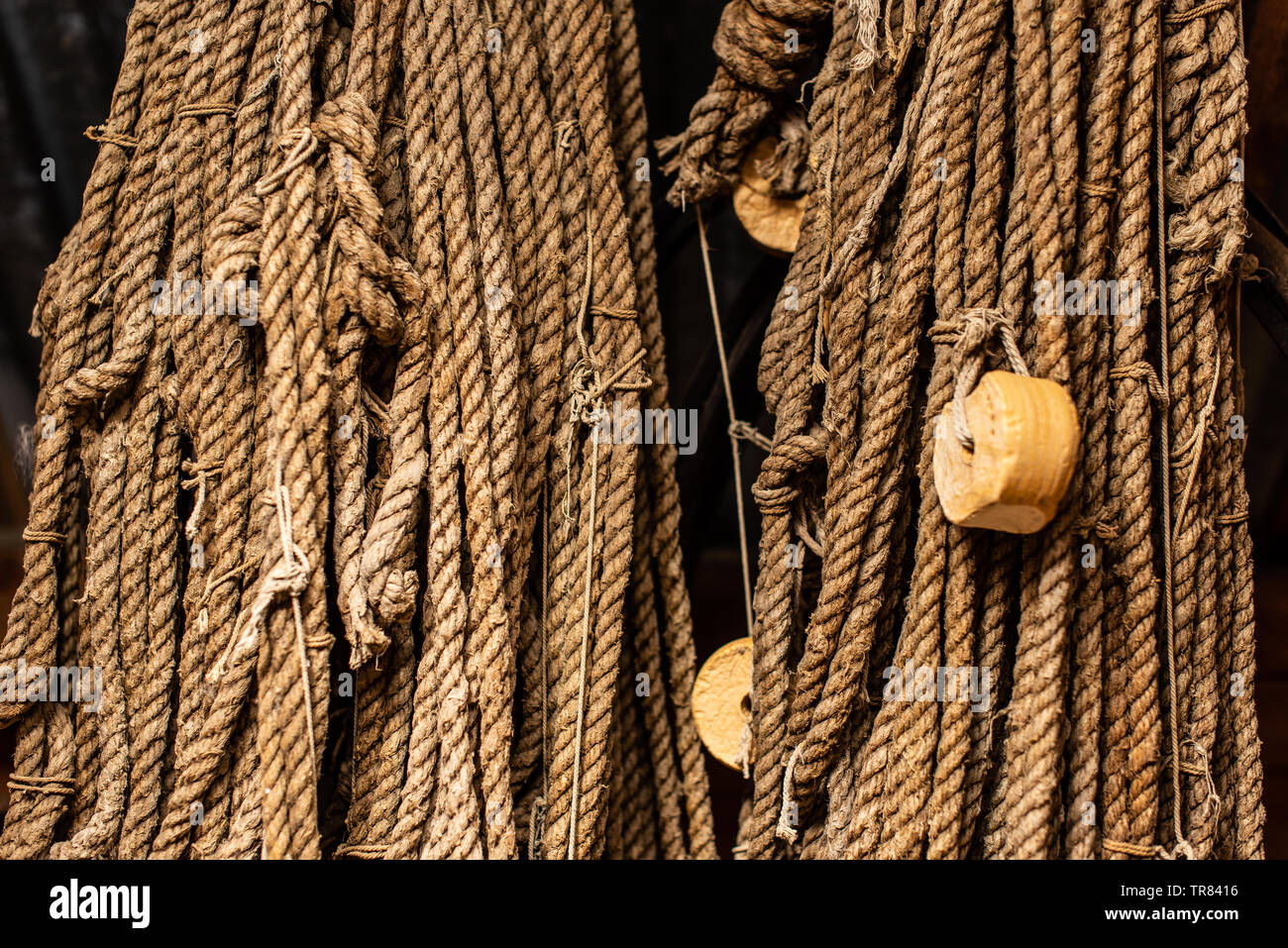 Vintage ropes and markings used in fishing a long time ago Stock Photo ...