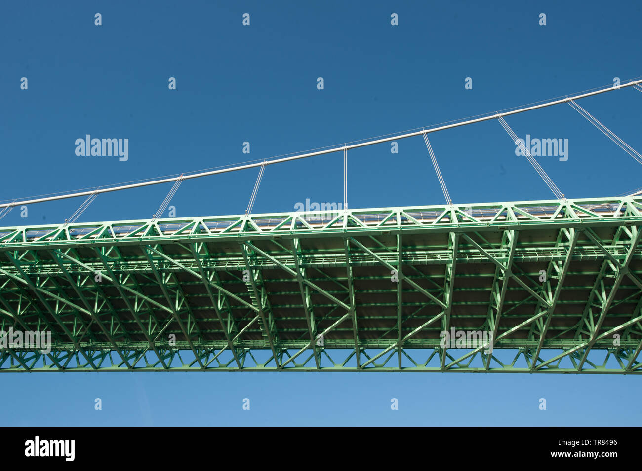 Details of a green suspension bridge Stock Photo - Alamy