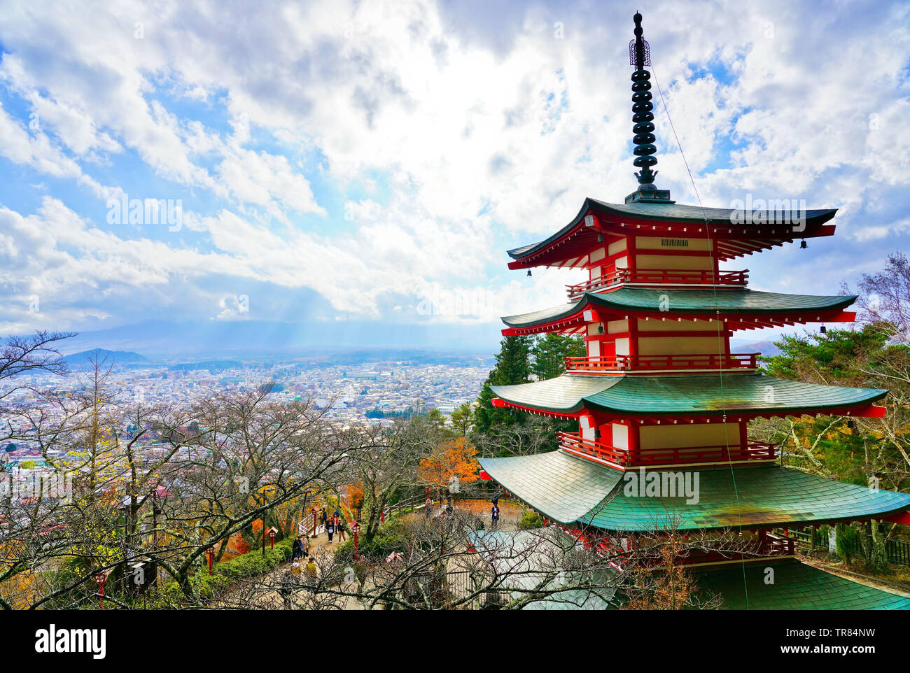 View of the Japanese temple in autumn near Mount Fuji in Japan Stock ...