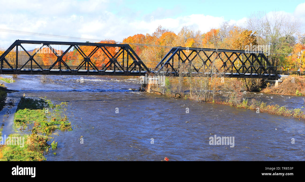 The Westfield River in Westfield, Massachusetts with railway bridge ...