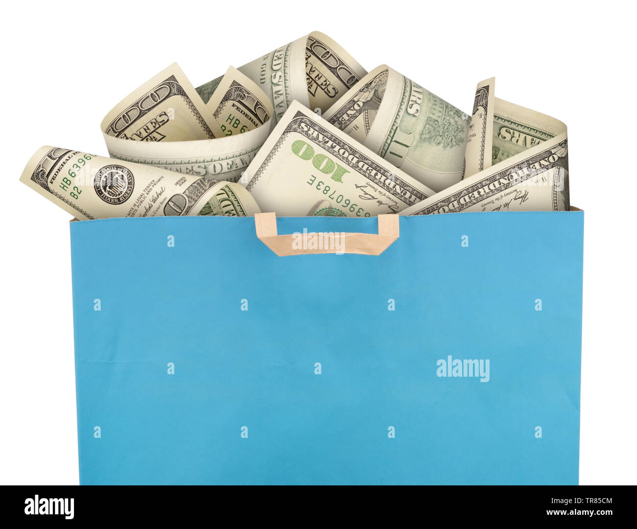 Money in paper bag isolated on white background Stock Photo - Alamy