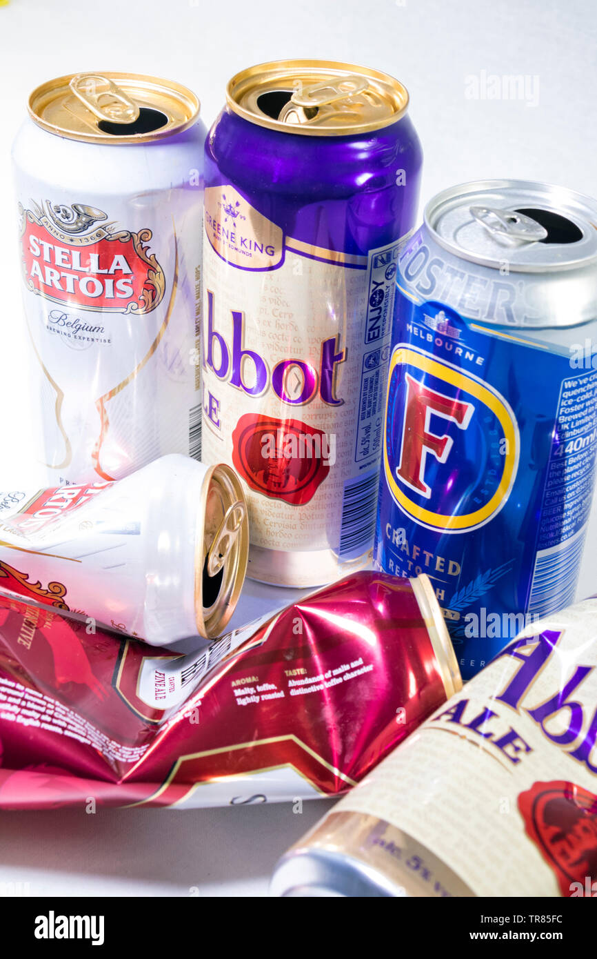 Used Beer and Larger cans Stock Photo - Alamy