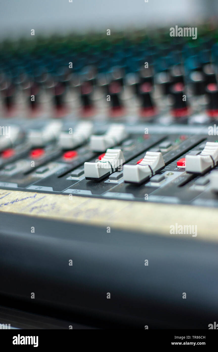 Colourful knobs of Audio mixer with diffent angles Stock Photo - Alamy