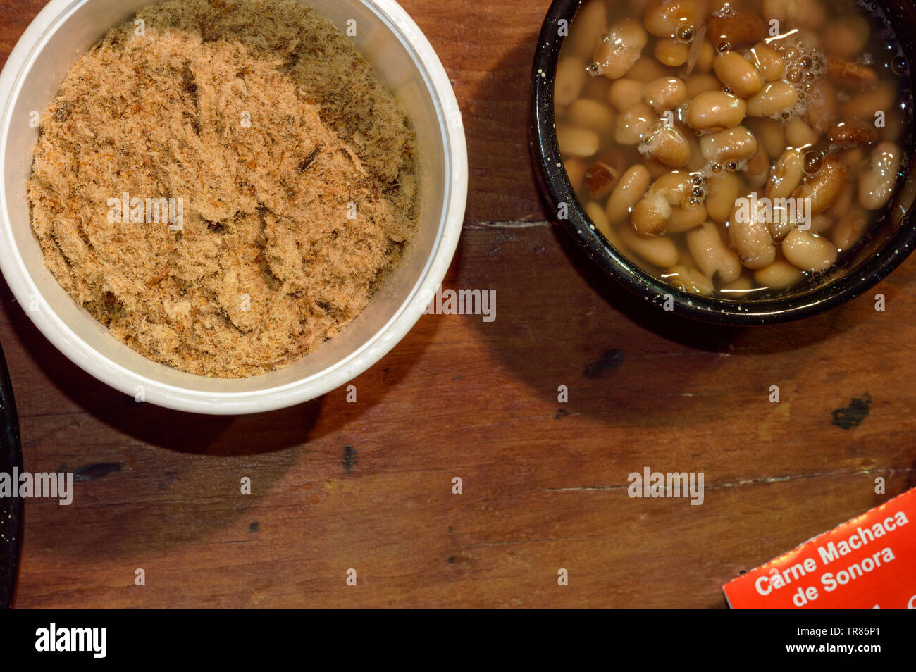 Mexican machaca meat and beans from Sonora, making breakfast Stock ...