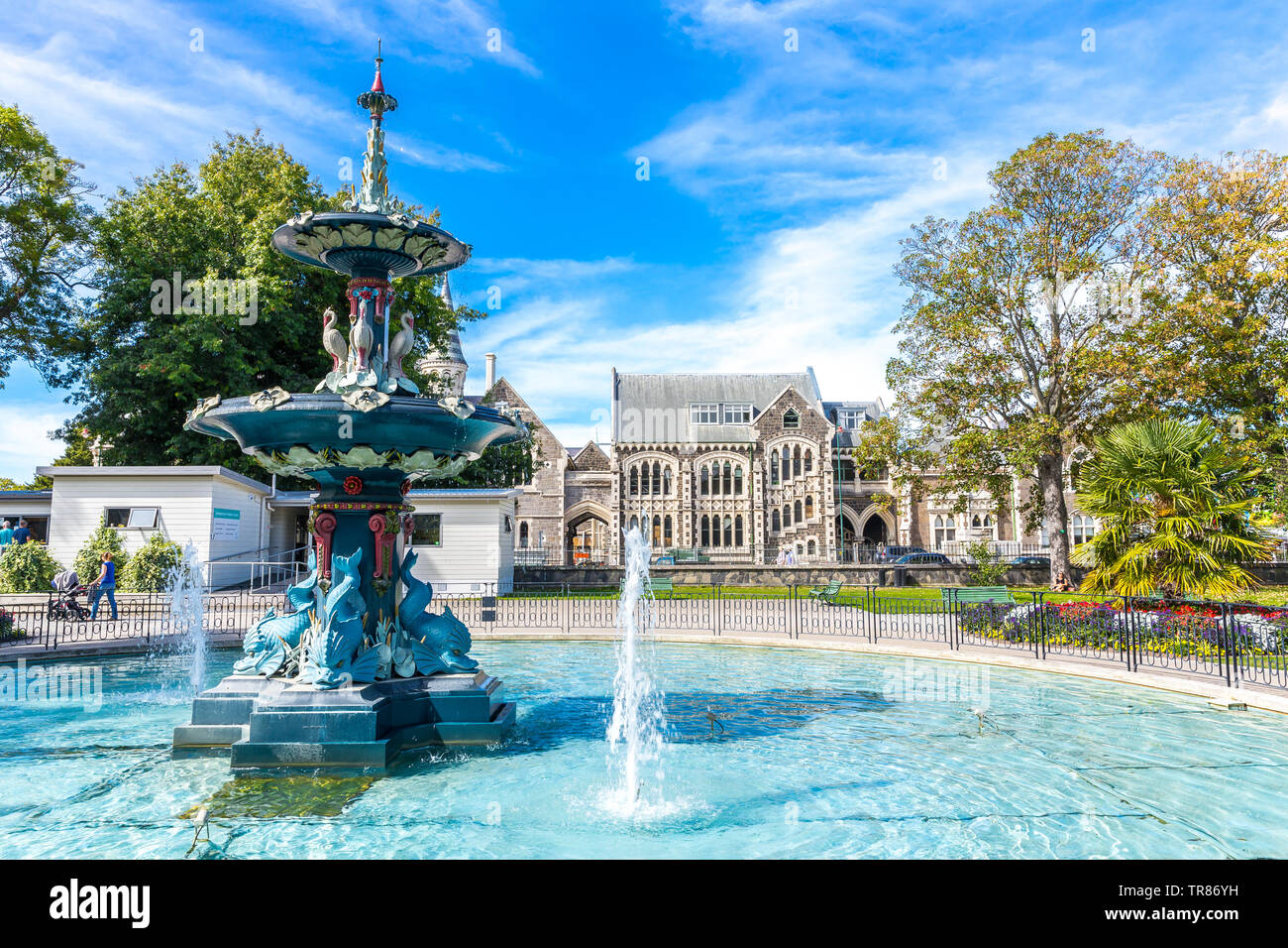 Fountain at Botanical Gardens, Christchurch, New Zealand Stock Photo ...