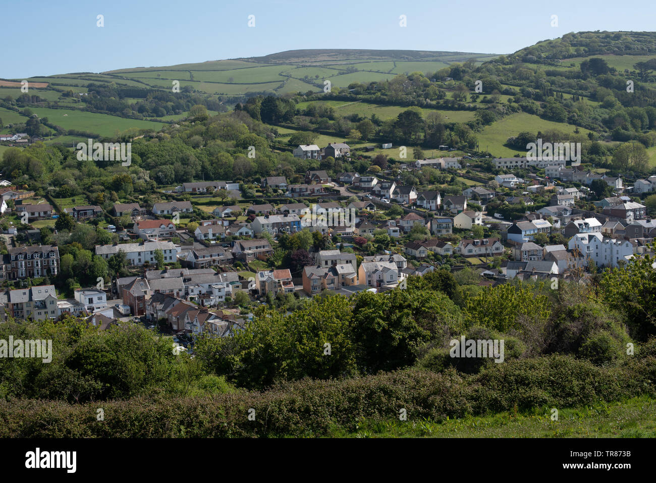 Combe Martin, North Devon, with Exmoor National Park in the distance ...