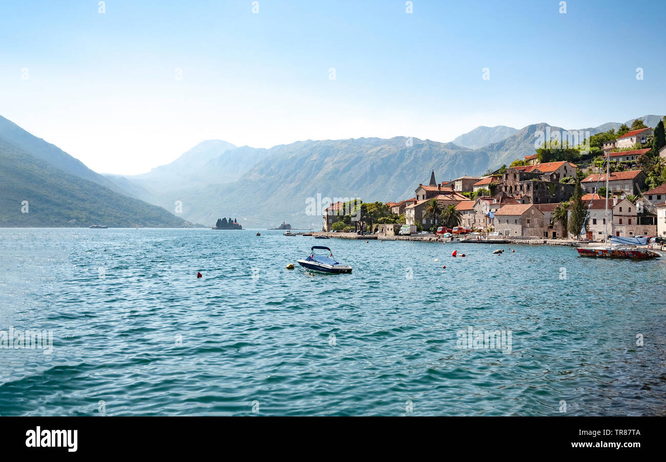 Perast, Montenegro - circa August 2010 - Sight on old Perast town from ...