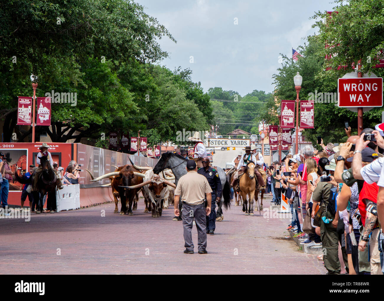 Fort Worth, Texas - MAY 24, 2019: Stockyards Station cattle drive ...