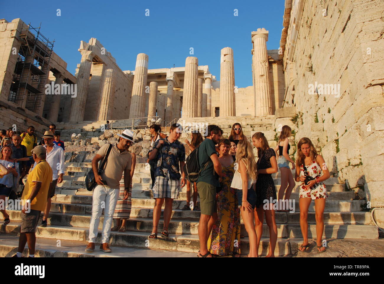 Tourists on the Acropolis of Athens in Greece, June 2018 Stock Photo ...