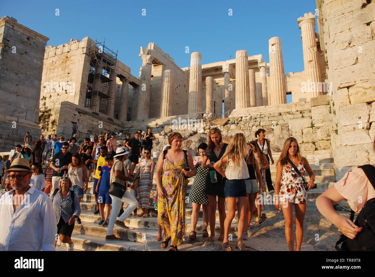 Tourists on the Acropolis of Athens in Greece, June 2018 Stock Photo ...