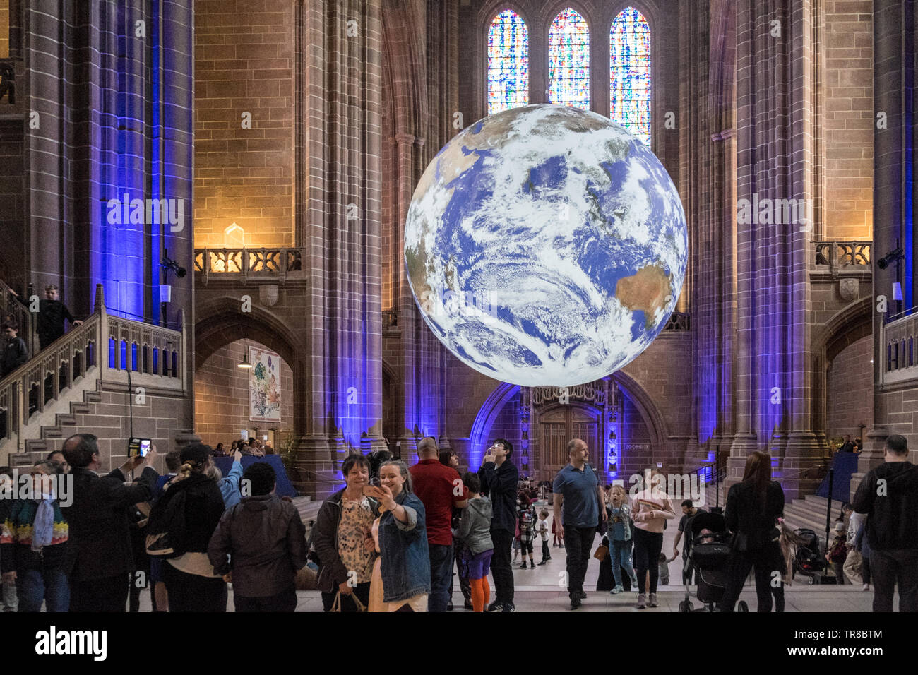 Earth art Gaia installation by artist Luke Jerram,at Anglican Cathedral ...