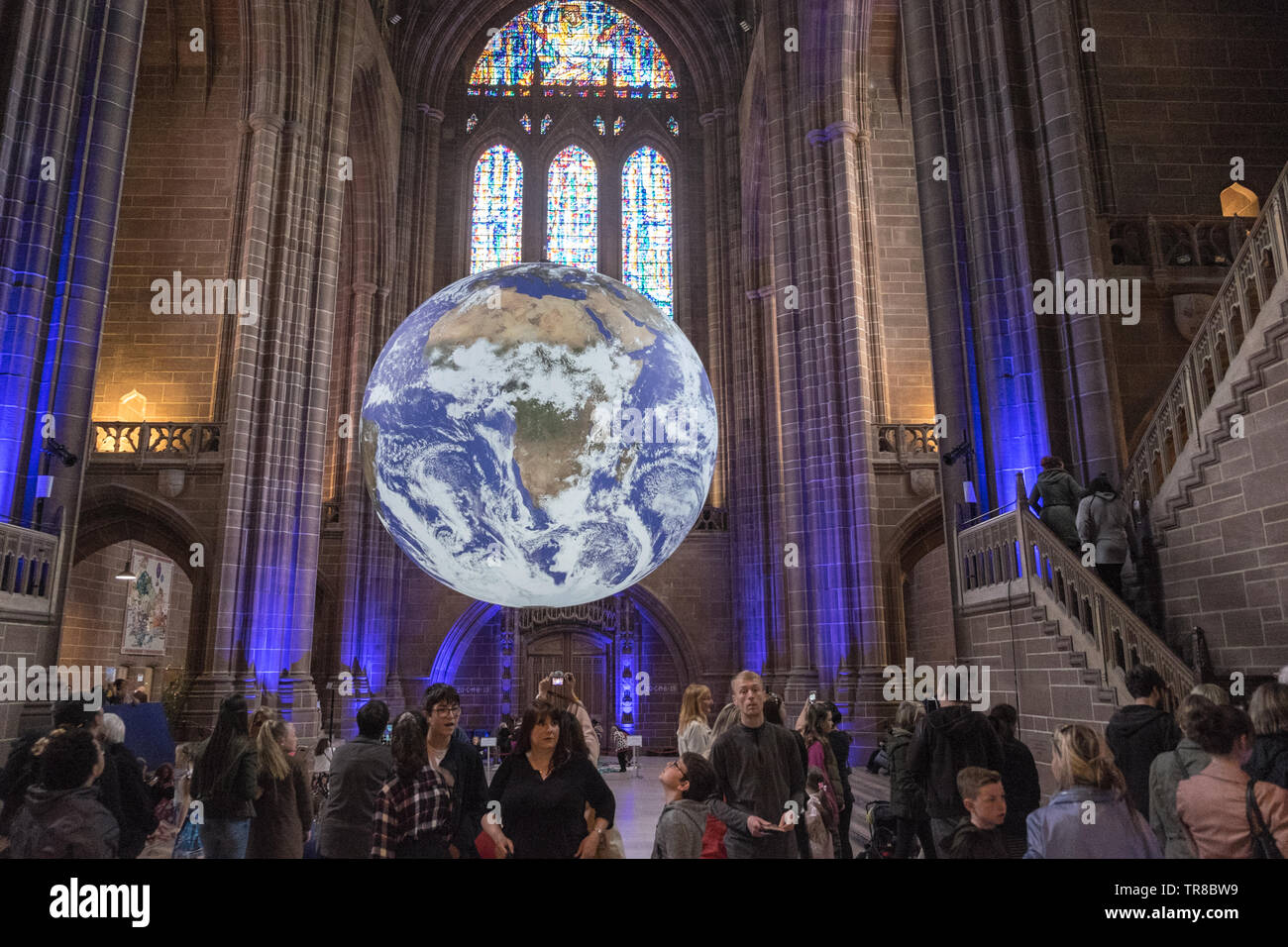 Earth art Gaia installation by artist Luke Jerram,at Anglican Cathedral ...
