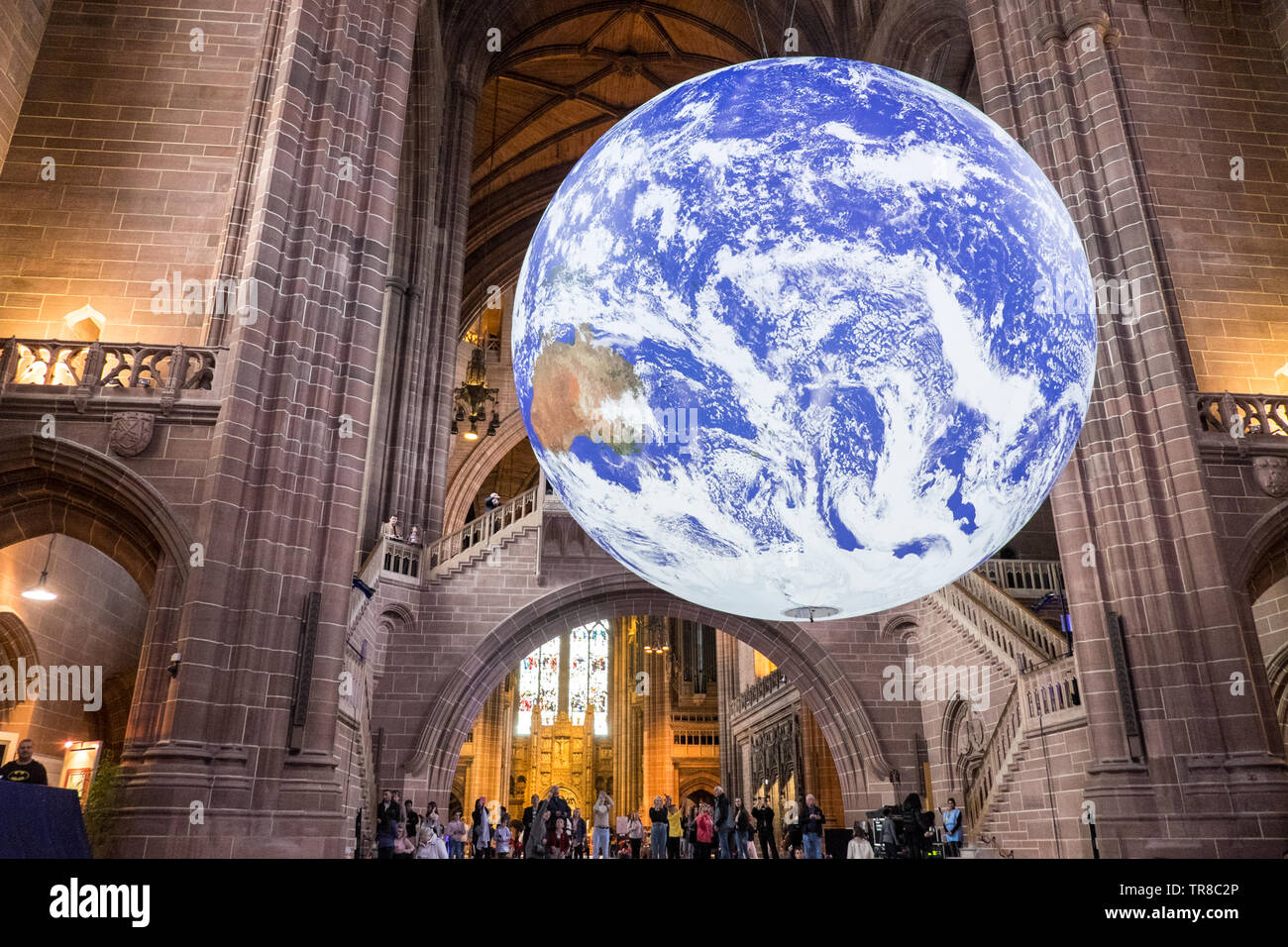 Earth art Gaia installation by artist Luke Jerram,at Anglican Cathedral ...
