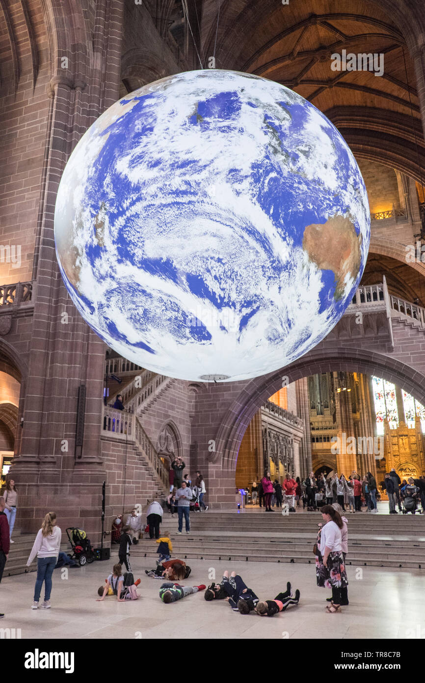 Earth art Gaia installation by artist Luke Jerram,at Anglican Cathedral ...