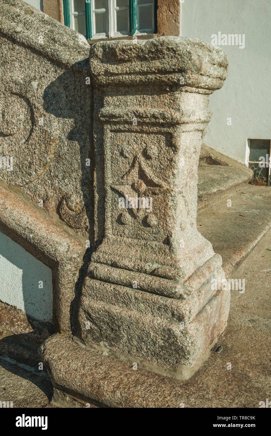 Close-up of stone baluster on an old baroque building with carved ...