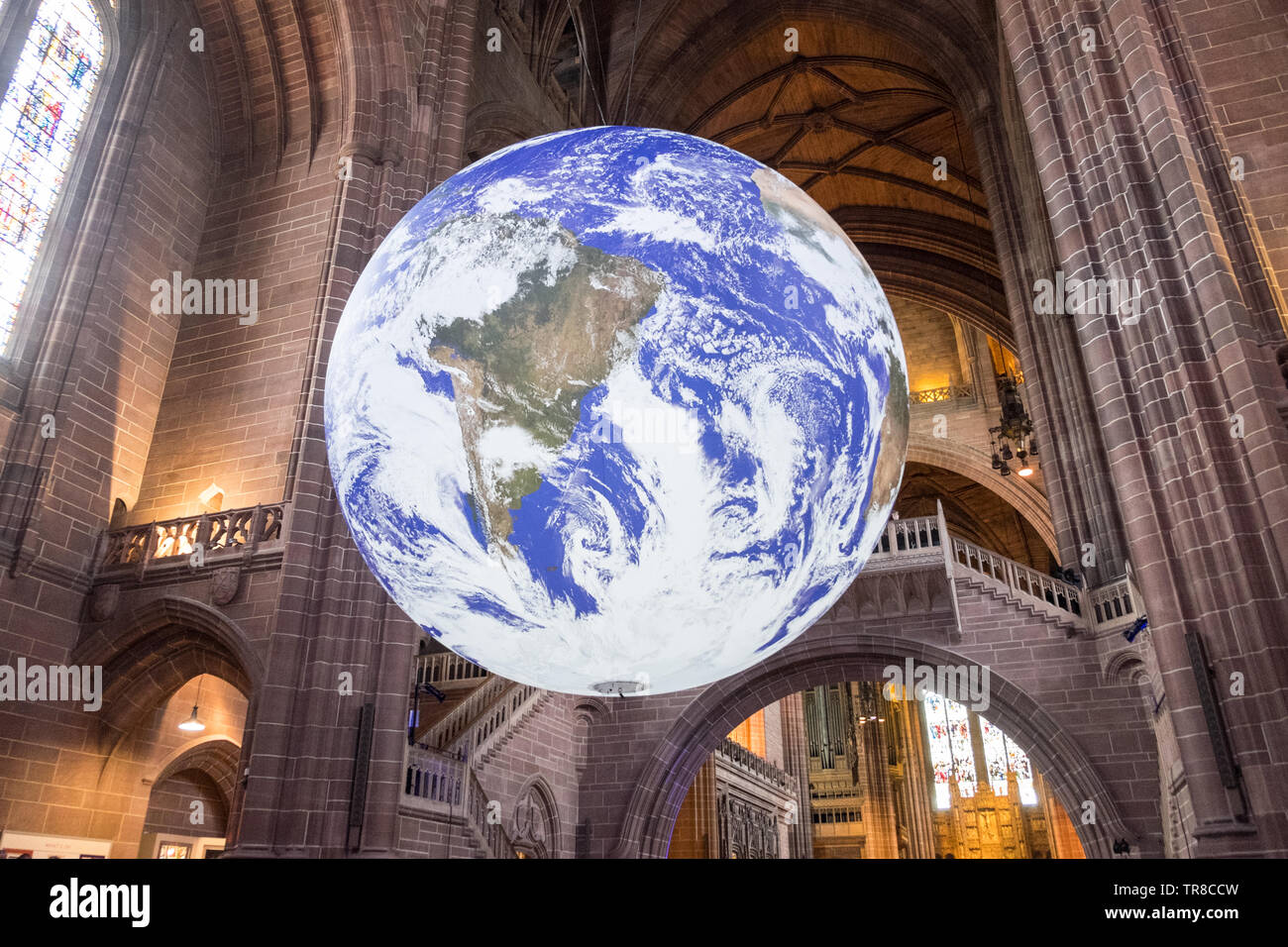 Earth art Gaia installation by artist Luke Jerram,at Anglican Cathedral ...