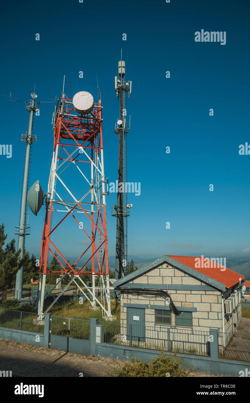 Telecommunication towers with antennas on a base transceiver station at ...