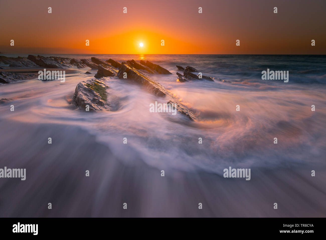 Sunset at the beach of Bidart, Basque Country Stock Photo - Alamy