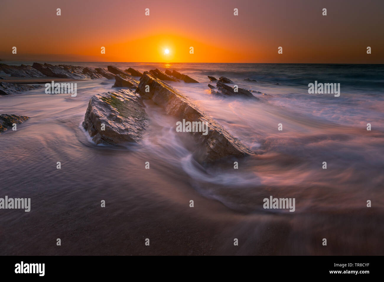 Sunset at the beach of Bidart, Basque Country Stock Photo - Alamy