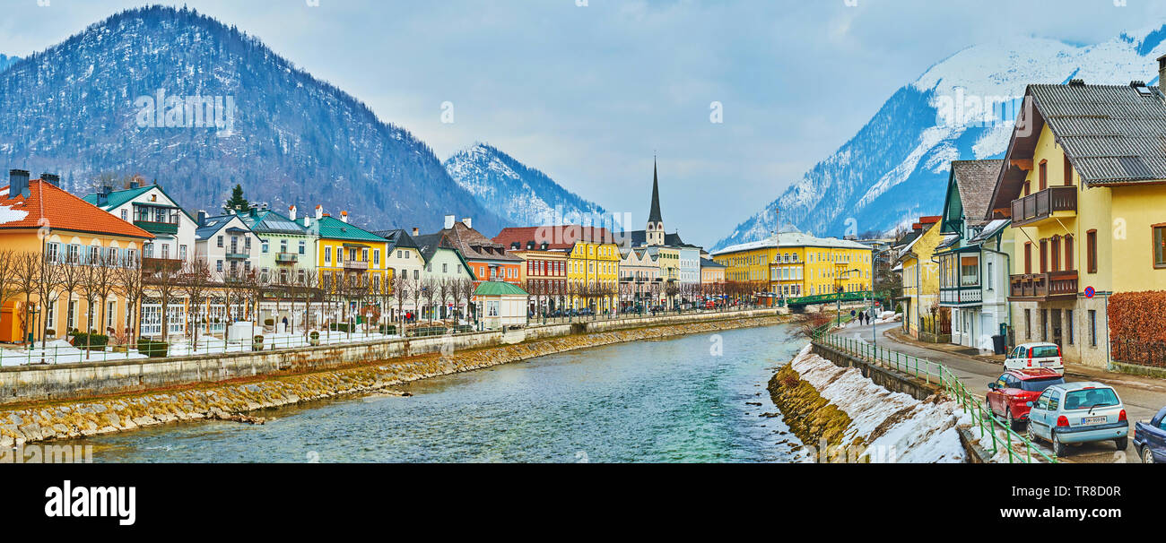 BAD ISCHL, AUSTRIA - FEBRUARY 20, 2019: Panoramic cityscape of old Bad ...