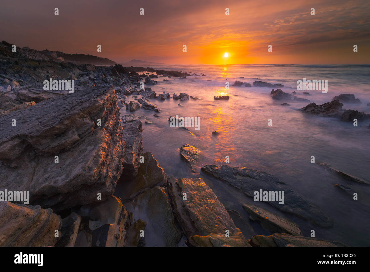 Sunset at the beach of Bidart, Basque Country Stock Photo - Alamy