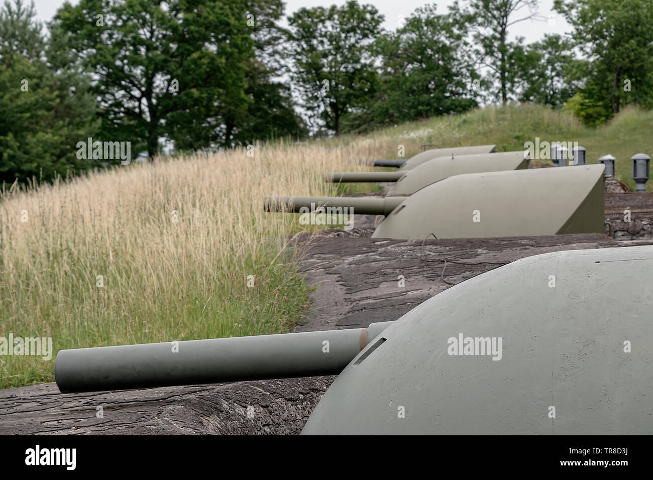France, Alsace, June 2015: Gun battery of 15 mm Howitzer cupolas at ...