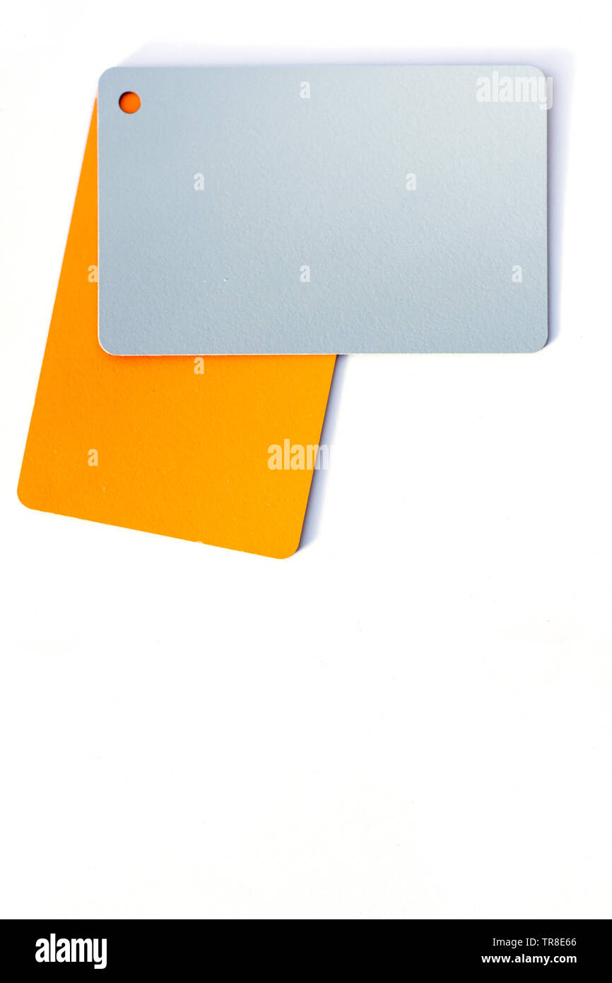 Concept of color cards on white background two colors gray and orange ...