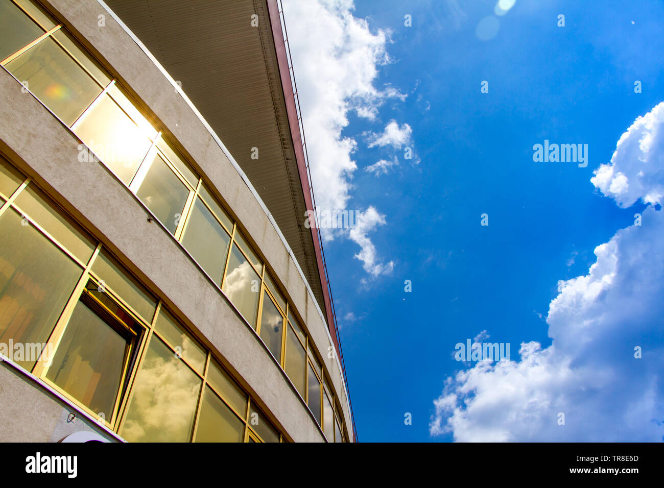 Perspective and underside angle view to textured background of modern ...