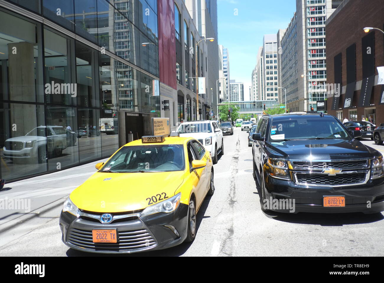 Chicago, Illinois, light traffic with passenger car and taxi Stock ...