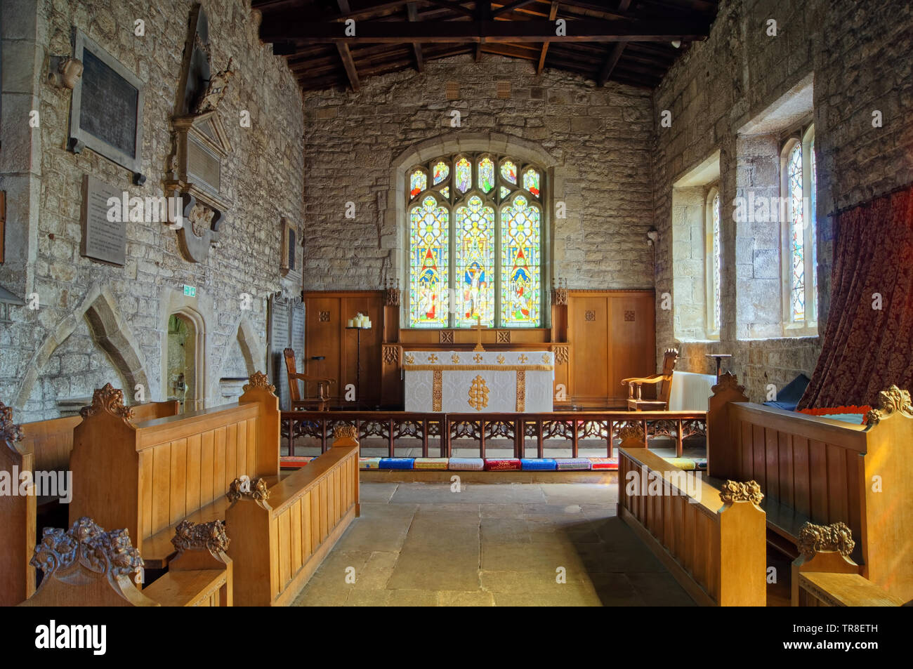 UK, Derbyshire, Ashover, All Saints Church, The Chancel & Altar Stock ...