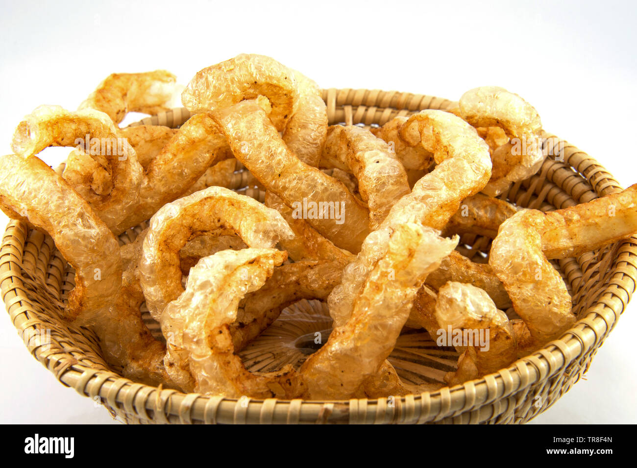 fried crispy pork scratching on basket / pork snack crackling asian ...