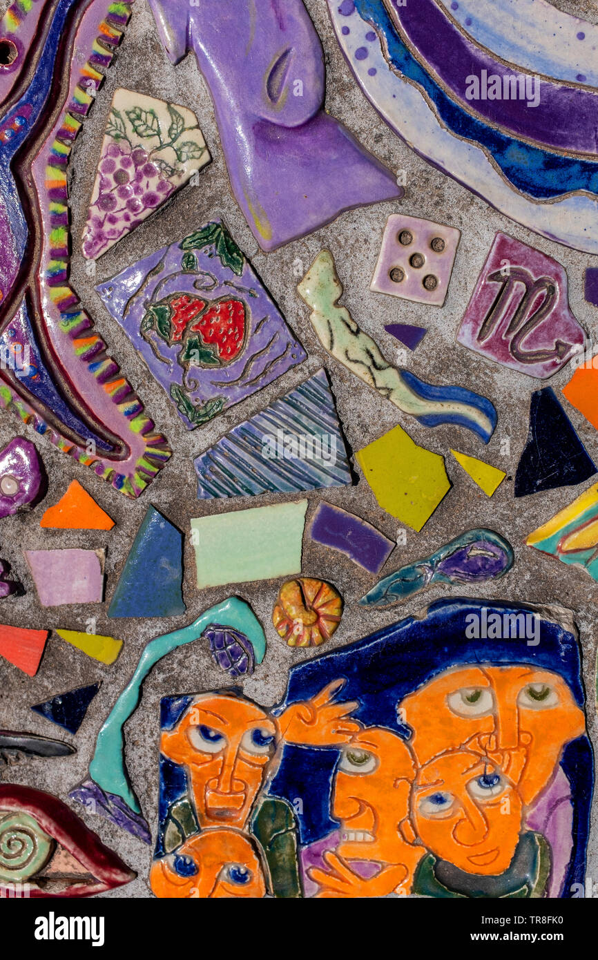 tile mosaic on bus stop bench, Broadway Blvd., Albuquerque, New Mexico ...