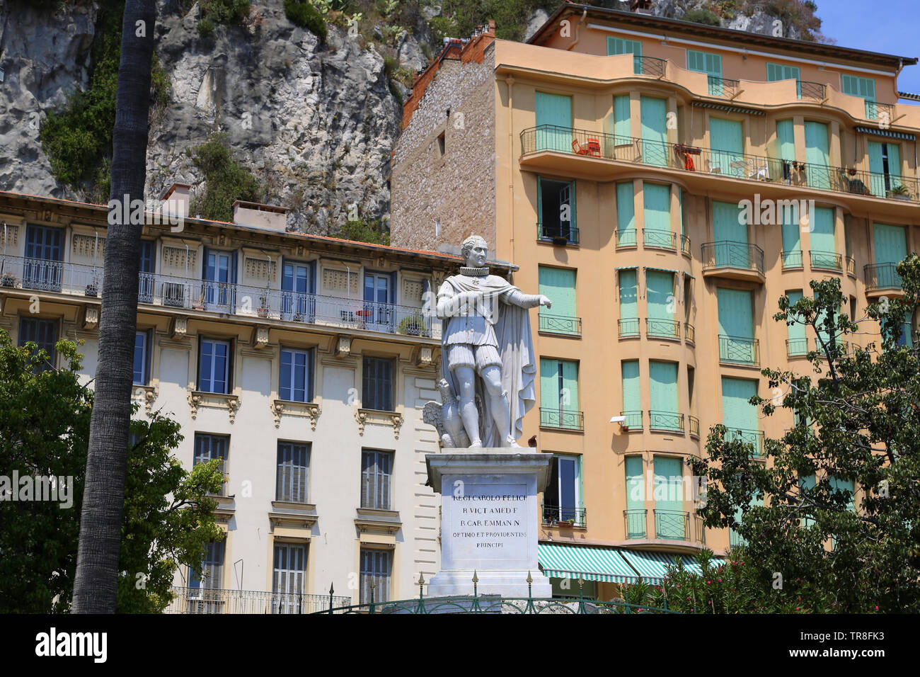 Beautiful historical statue of King Charles Felix of Savoy by the port ...