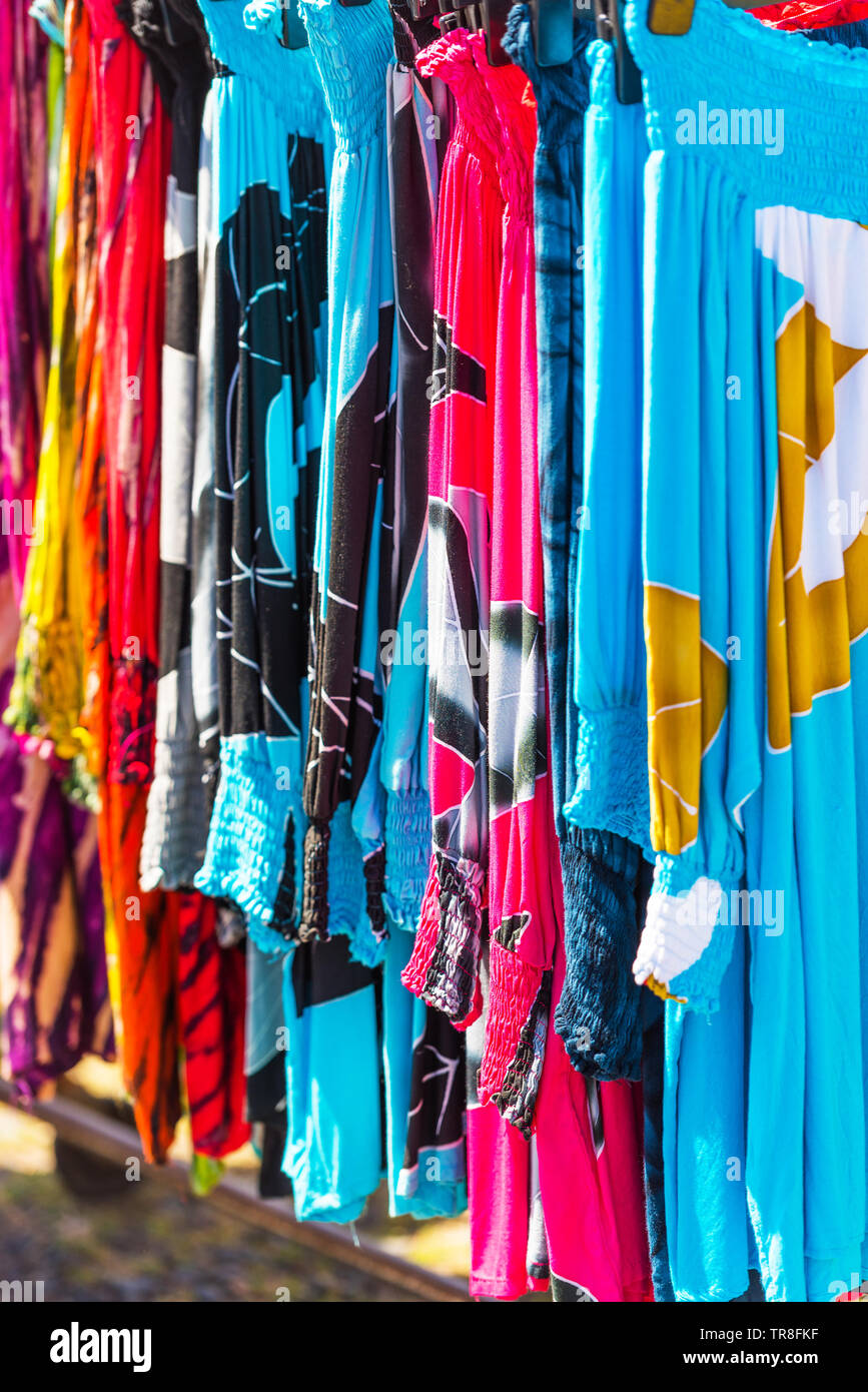 Clothes hanging on a hanger in the local market in the local market ...