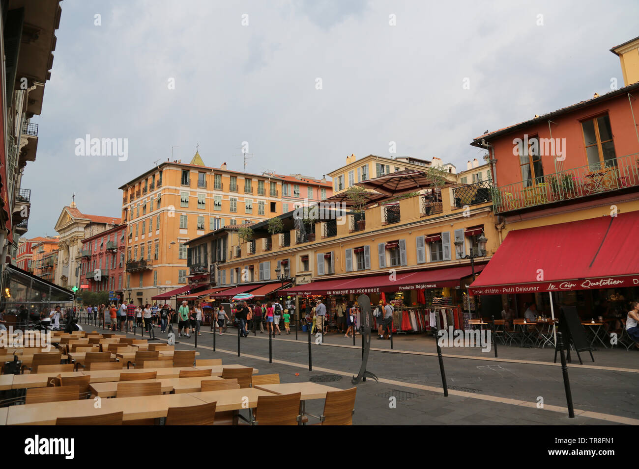 Nice summer day in old centre, numerous cafes and restaurants ...