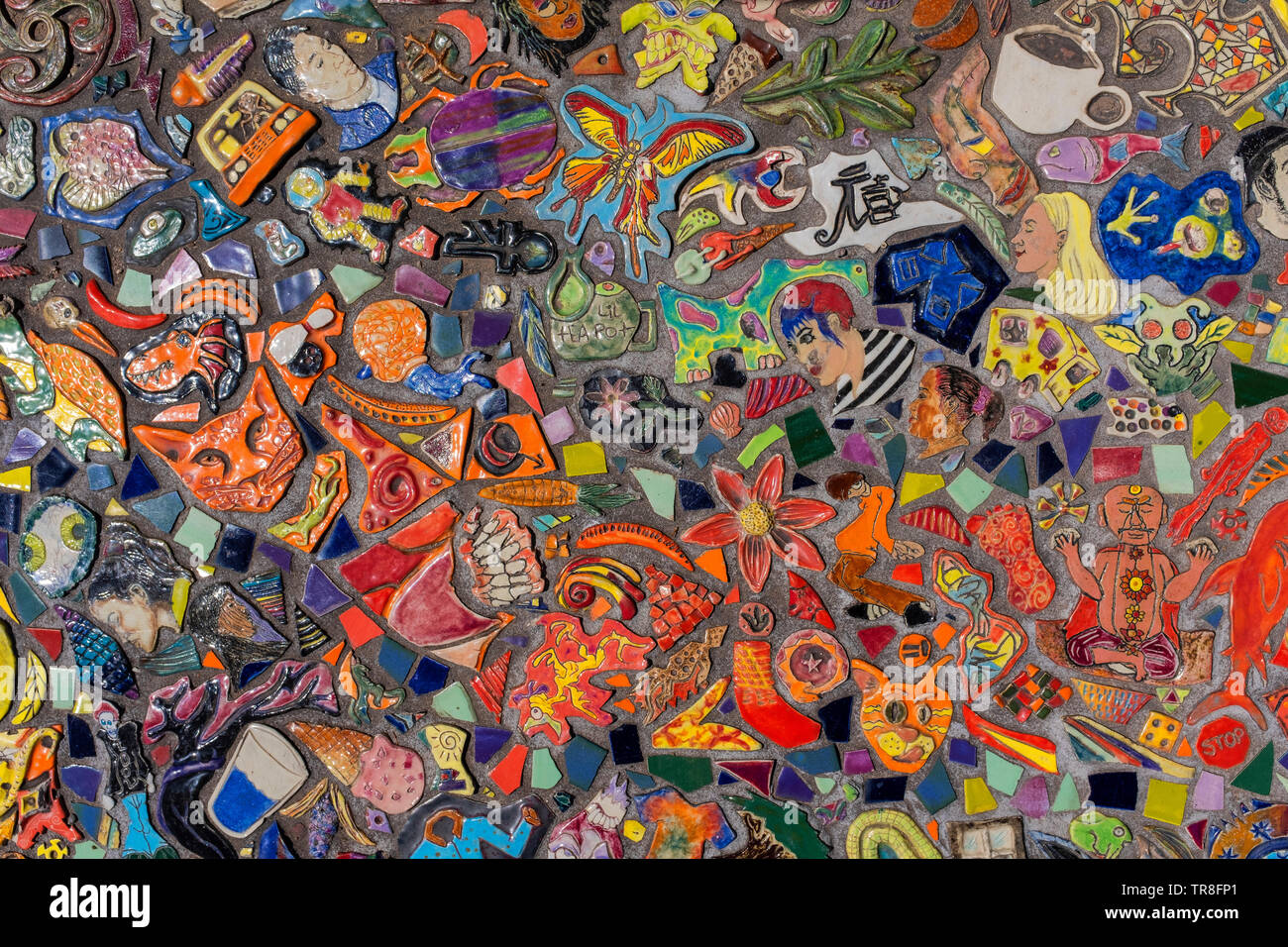 tile mosaic on bus stop bench, Broadway Blvd., Albuquerque, New Mexico ...