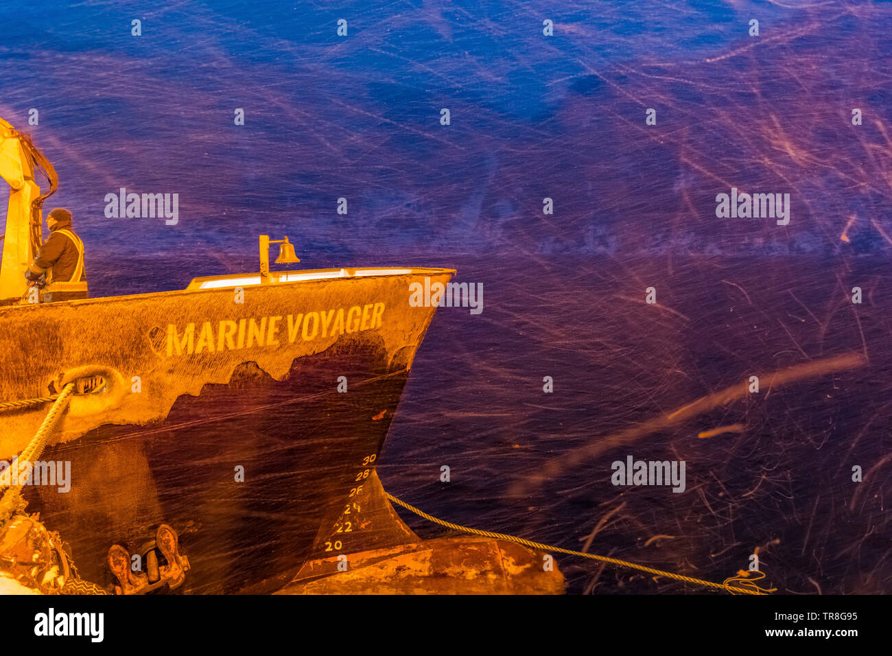 Snowstorm when ferry Marine Voyager reached the public dock in the ...