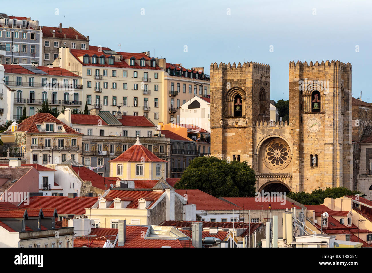 Lisbon cityscape with typical houses and Lisbon Cathedral ( Sé de ...