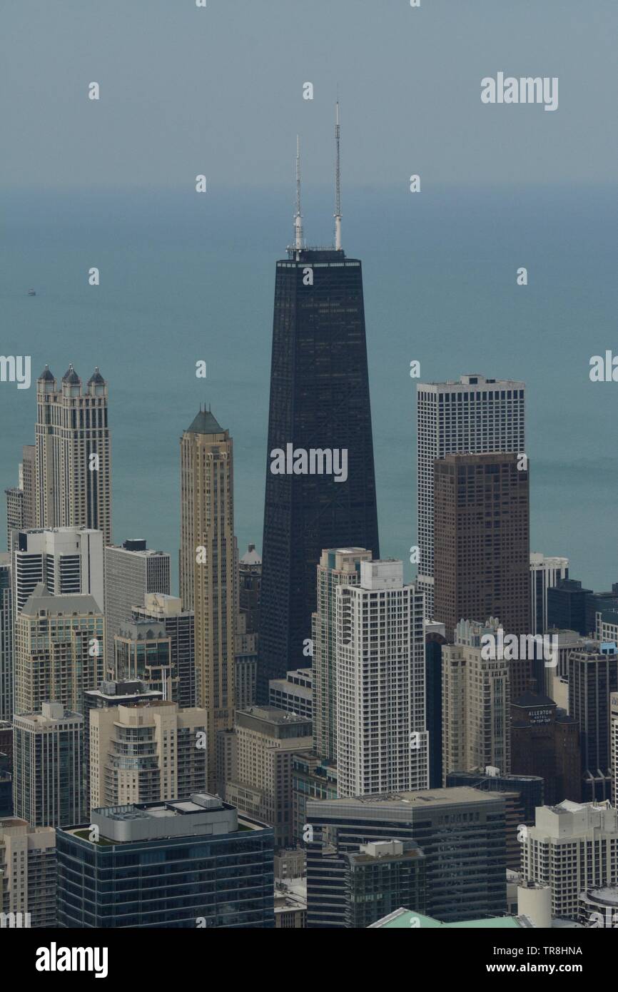 The iconic John Hancock Center in the Near North neighborhood, Chicago ...