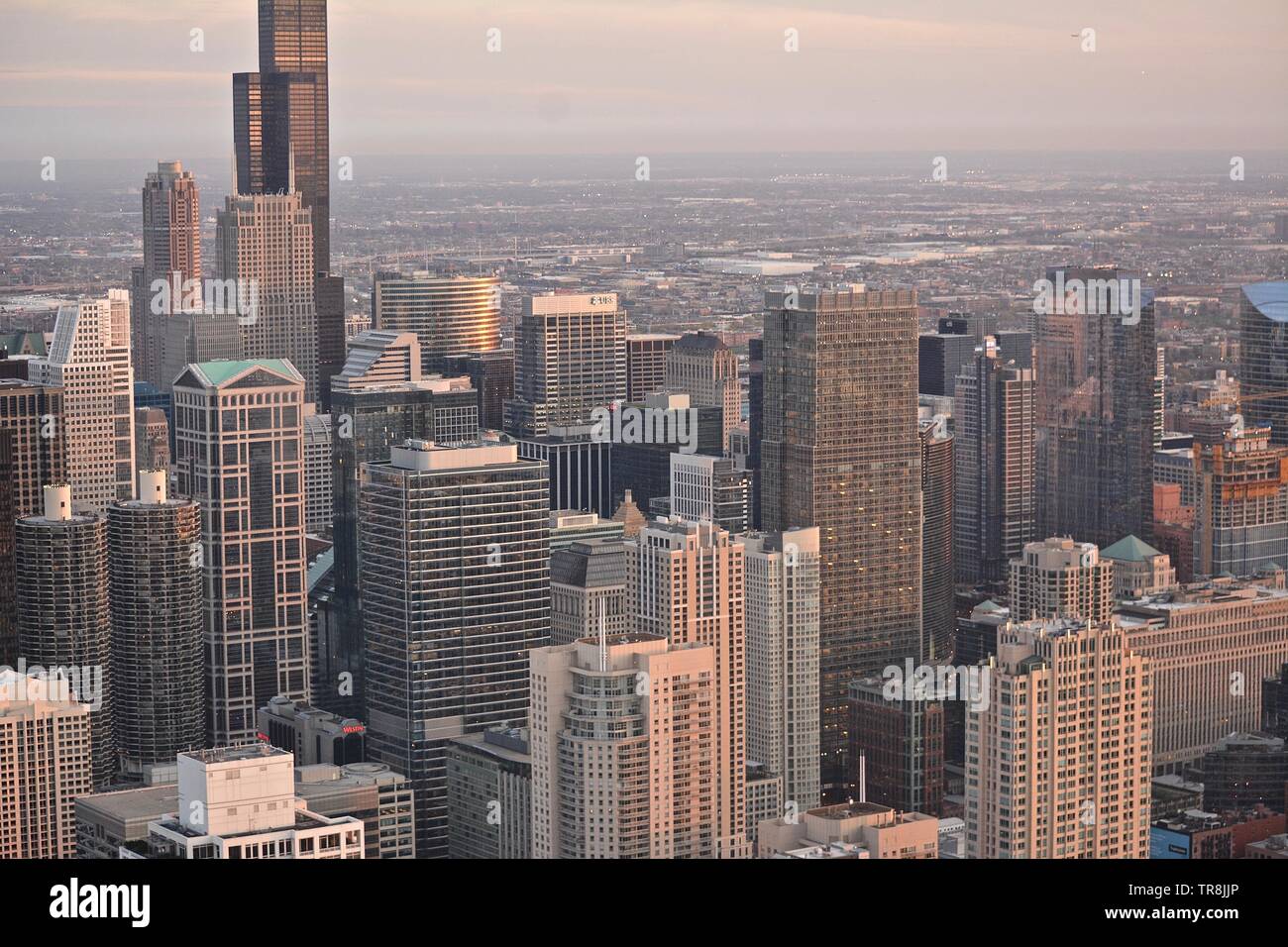 View of the Chicago skyline seen from the 360 Chicago observation deck ...