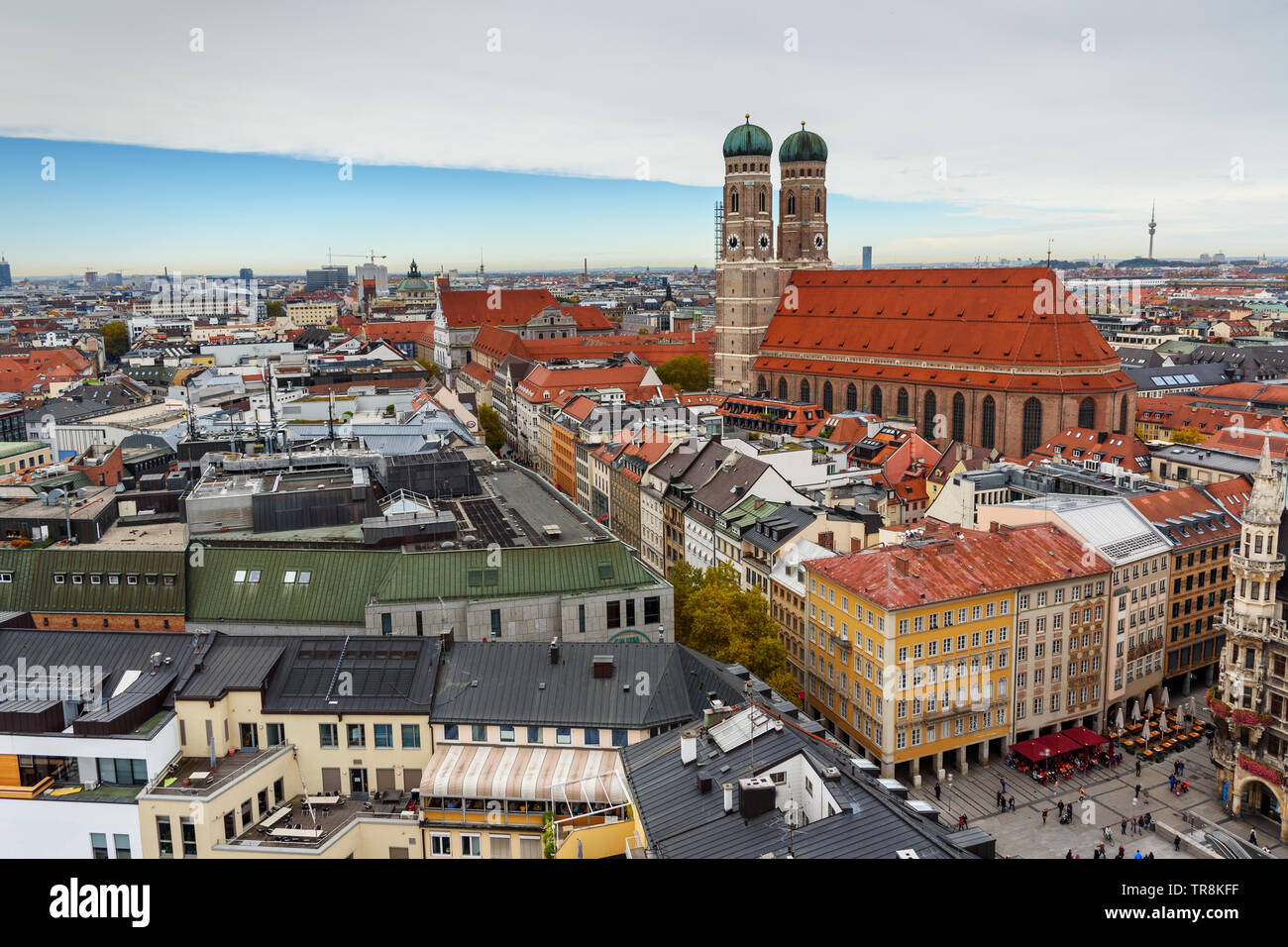 Aerial cityscape of Munich historical center with Frauenkirche. Munich ...